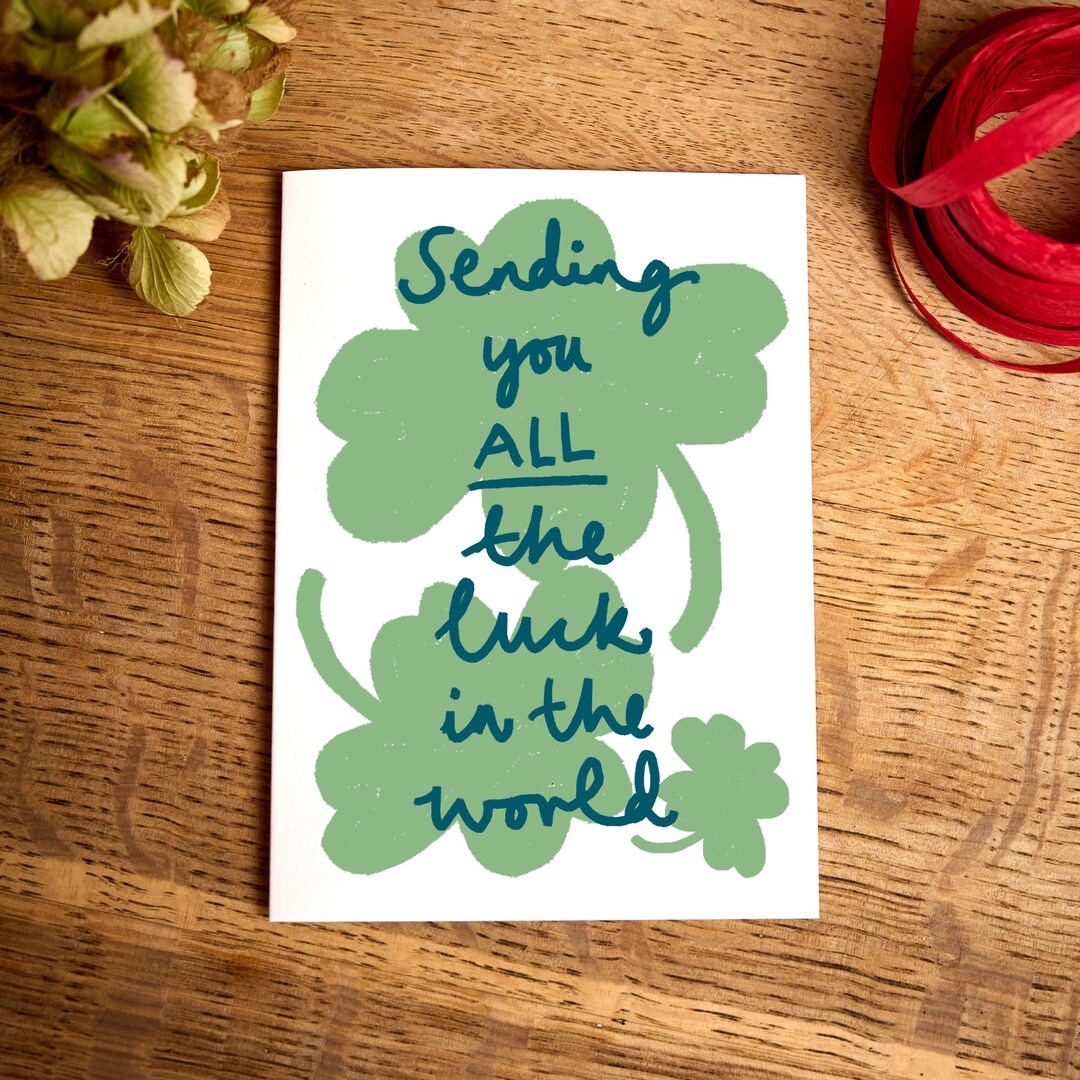 Good Luck Card / Sending You All the Luck in the World Card / Four Leaf ...