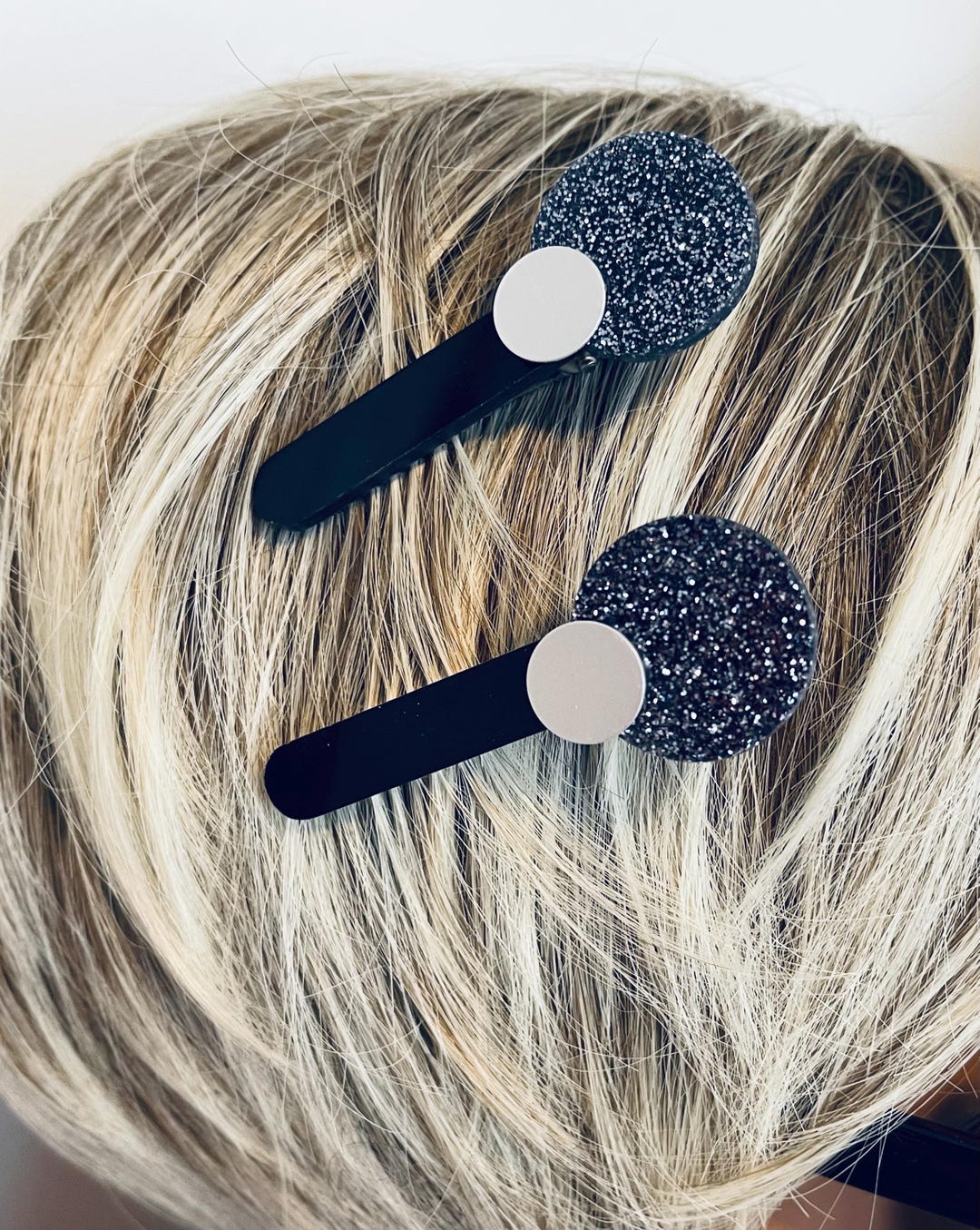 Black Glitter Silver Statement Hair Clips Pair - Etsy