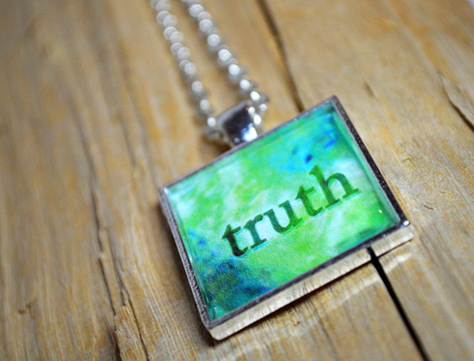 TRUTH Green Pendant Necklace Word Art Pendant Inspirational Resin ...