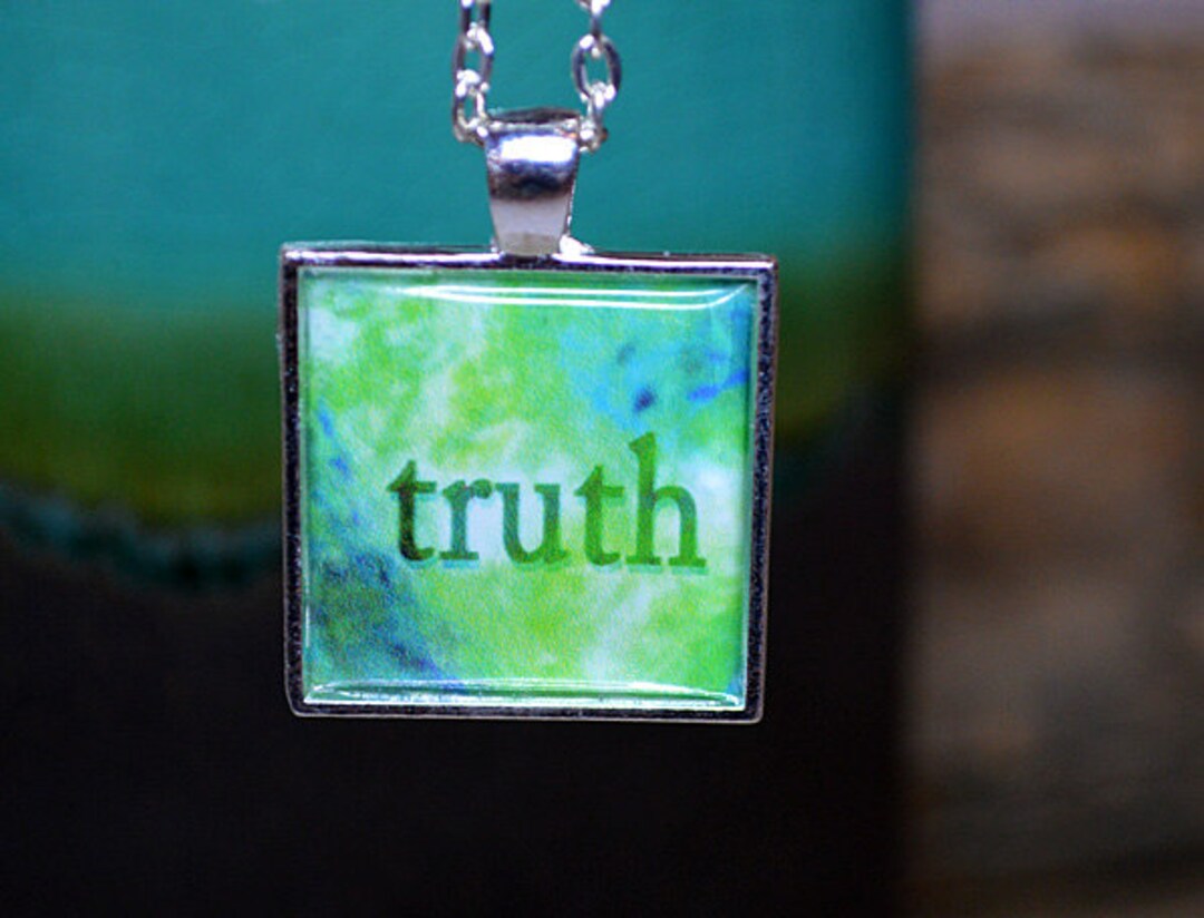 TRUTH Green Pendant Necklace Word Art Pendant Inspirational Resin ...