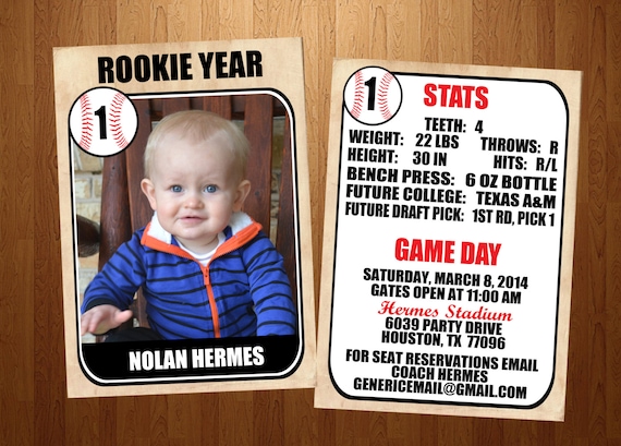5x7 Rookie of the Year Vintage Baseball Card First Birthday | Etsy