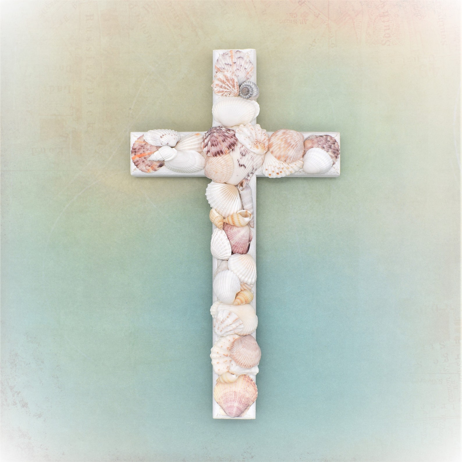 Seashell Cross Wall Décor Natural Sea Shells on a Petite - Etsy