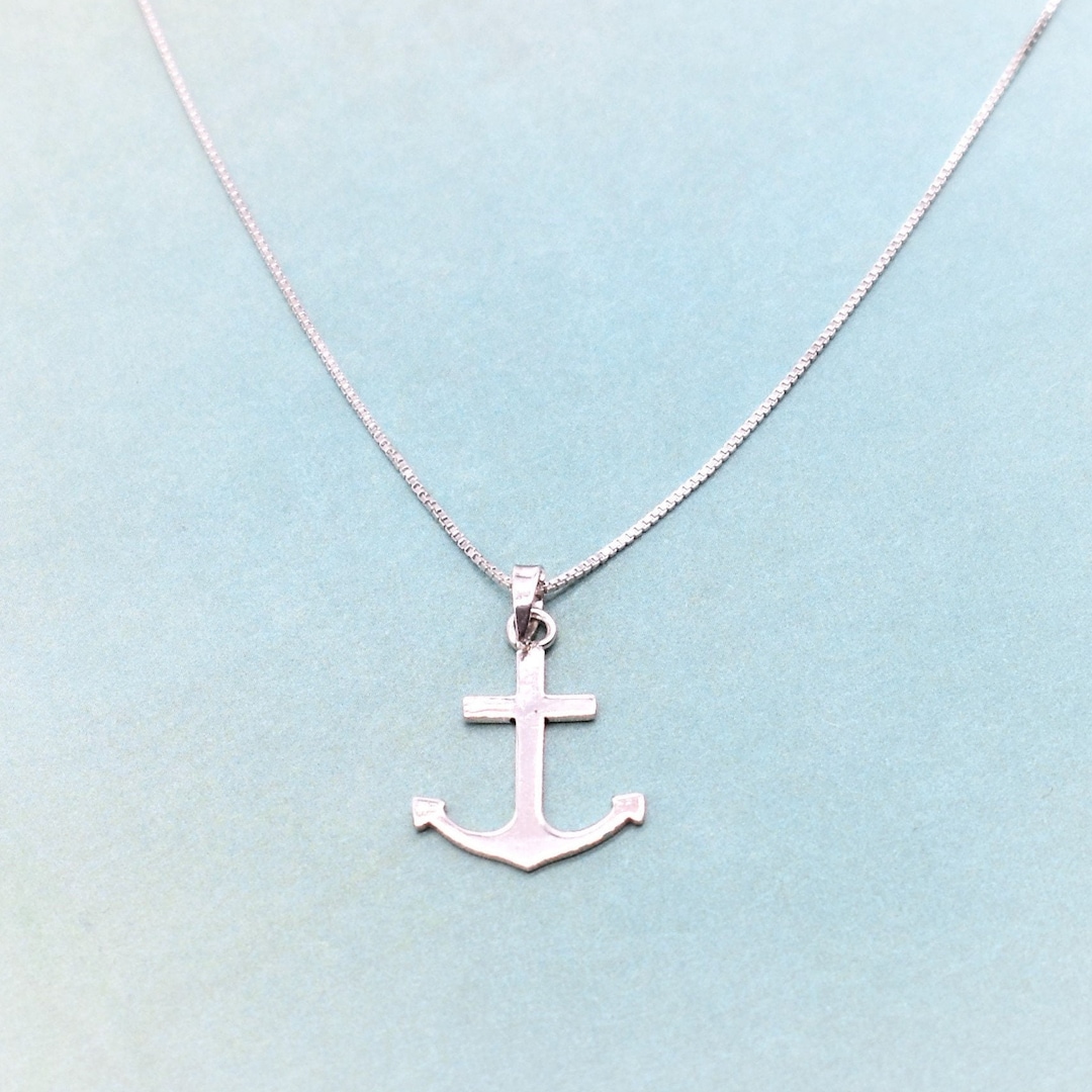 Sterling Silver Anchor Charm Necklace on a 16 Inch Sterling Silver ...