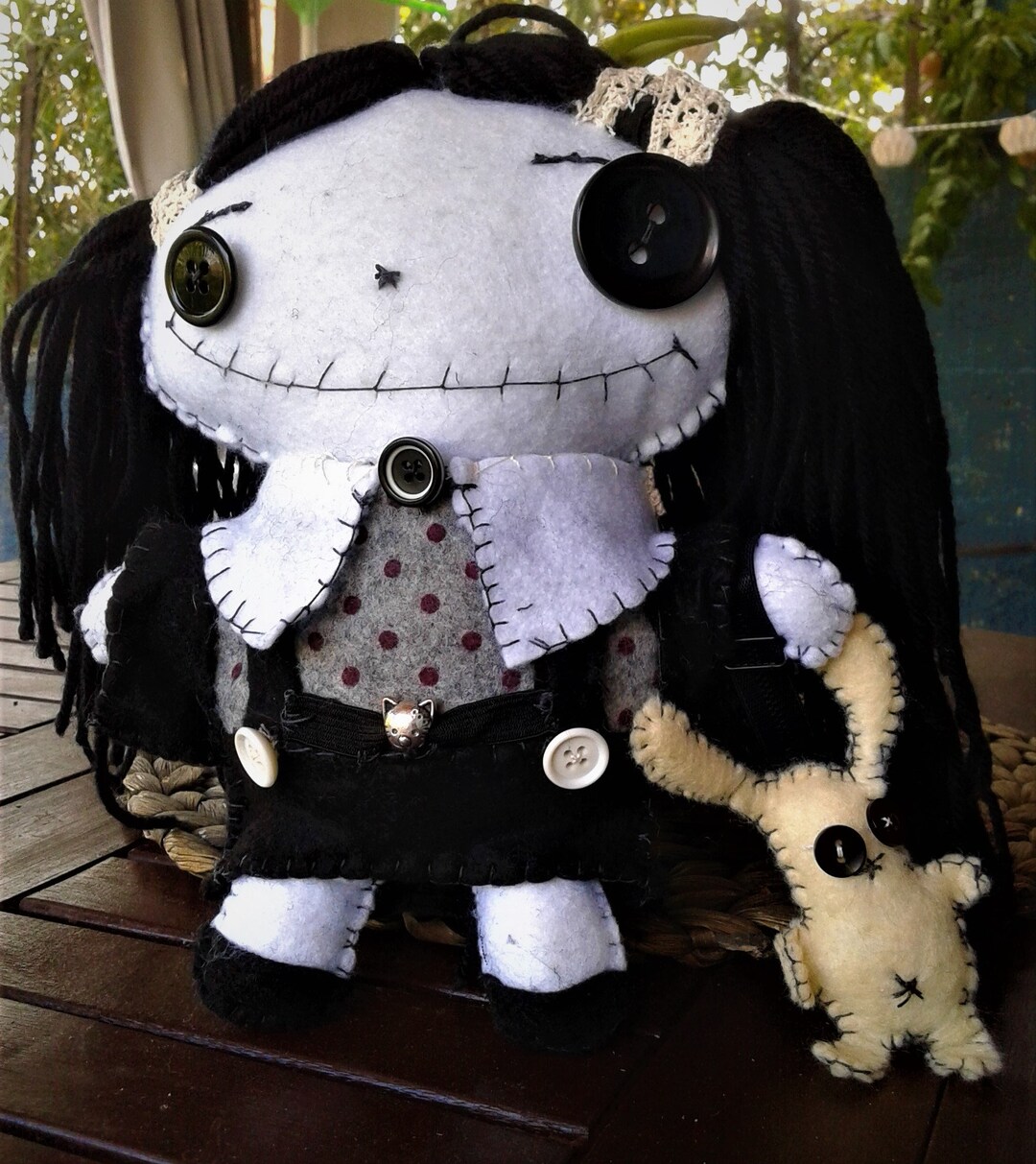 Goth Doll Dark Halloween Creepy Rag With Little Rabbit. - Etsy