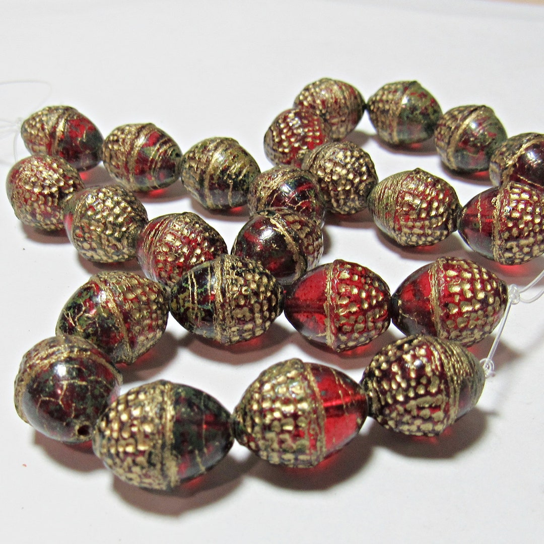 Czech Glass Acorn 10x12mm Beads Ruby Red Gold Wash 8 Pcs - Etsy