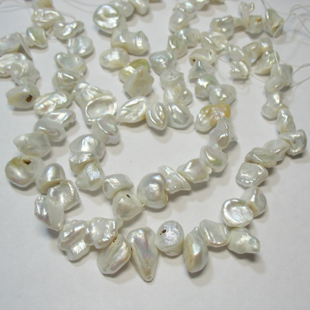 White Freshwater Pearl Nuggets 10-18mm Beads 15" Strand, Keshi Pearls ...
