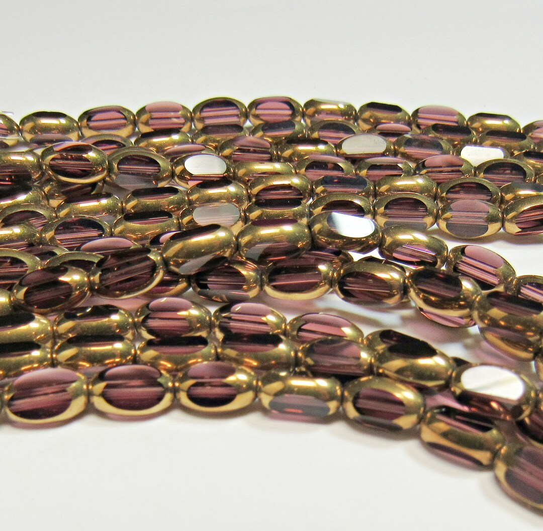 Transparent Amethyst Purple Glass Crystal 4x6mm Oval Beads Gold Edge 16 ...