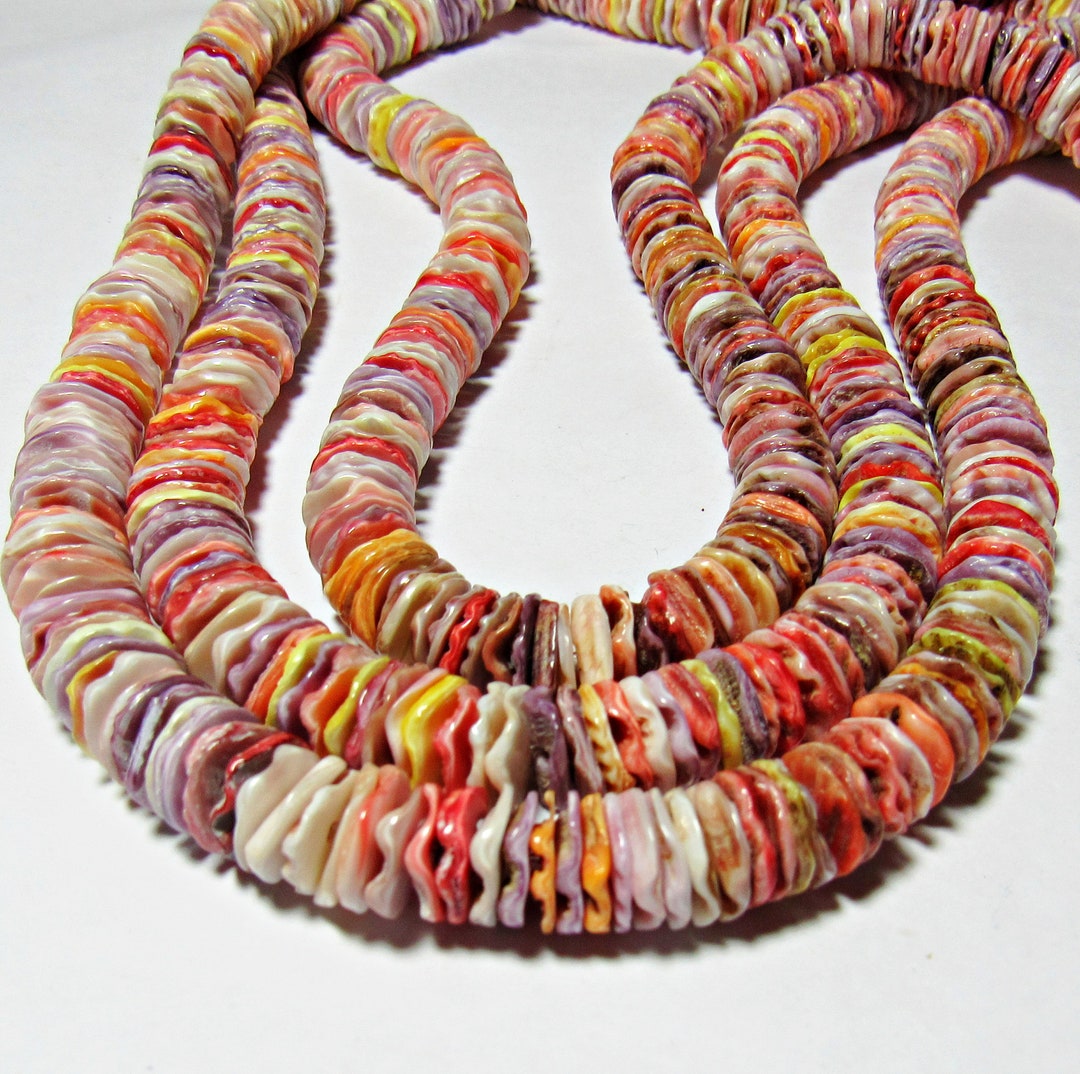 Natural Pectin Shell Heishi Wavy Chip 10mm Beads 8 Strand Bright Multi ...