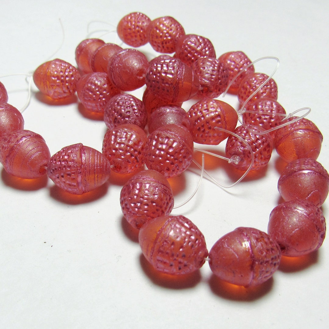 Czech Glass Acorn 10x12mm Beads Matte Orange W Pink Wash 8 Pcs - Etsy