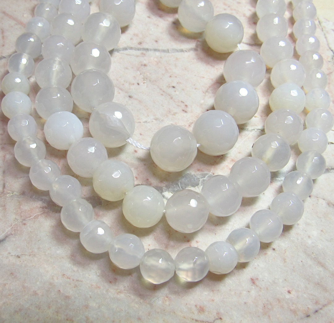 Natural Milky White Agate 8mm 10mm 12mm Faceted Round Beads - Etsy