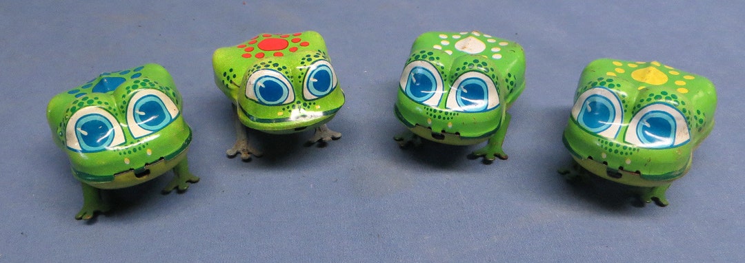 Four 4 Vintage Tin Litho Wind up Hopping Frogs Made in Japan, No Key ...