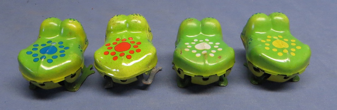 Four 4 Vintage Tin Litho Wind up Hopping Frogs Made in Japan, No Key ...