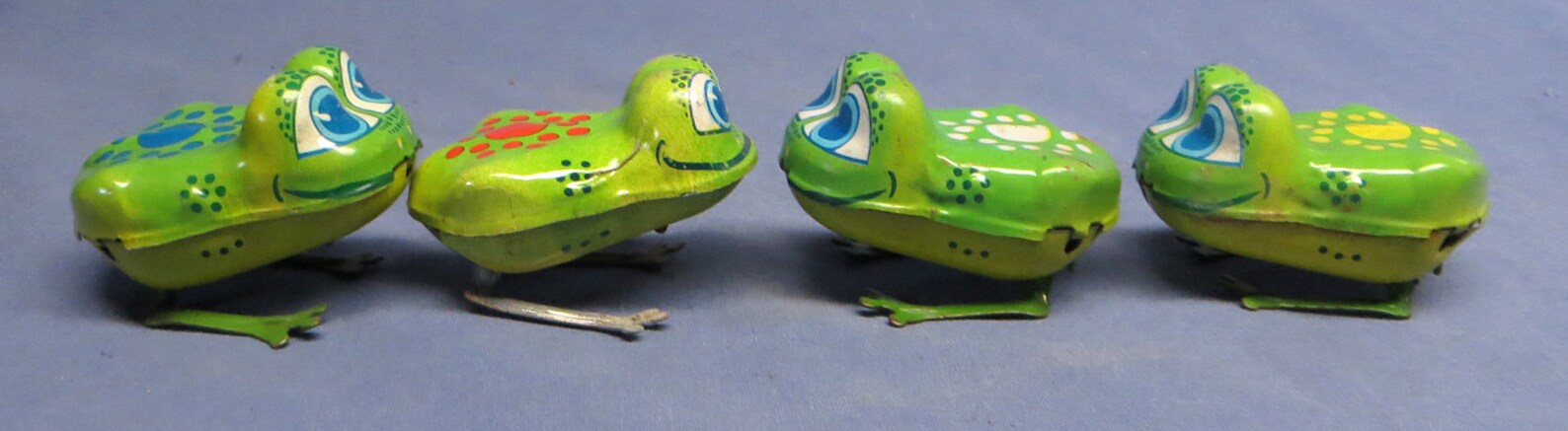 Four 4 Vintage Tin Litho Wind up Hopping Frogs Made in Japan, No Key ...