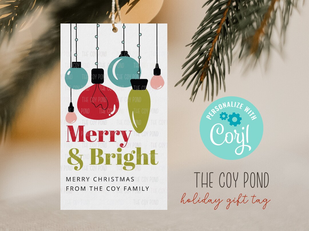 Merry and Bright Gift Tag Template, Personalized Printable, Instant ...