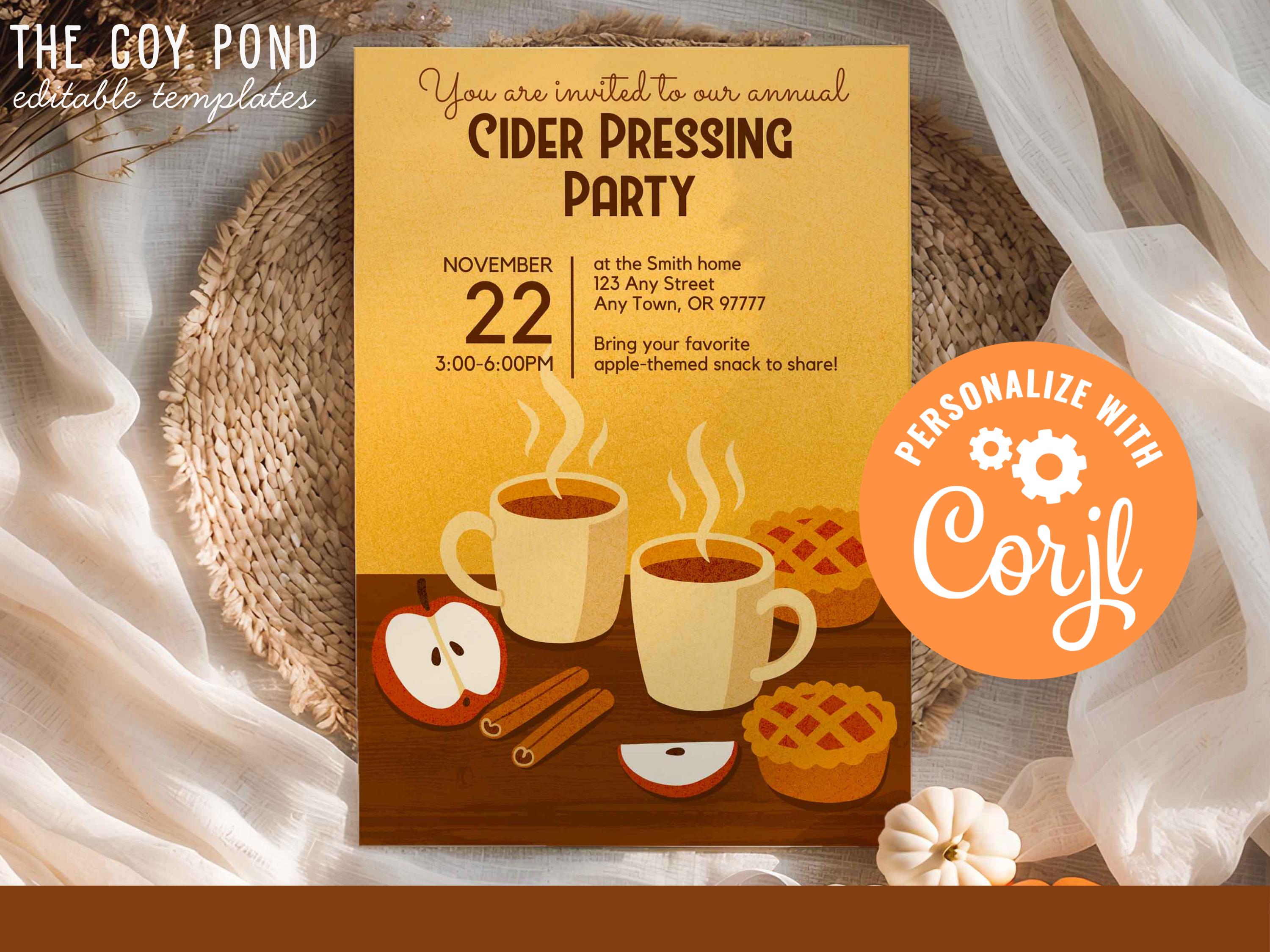 Apple Cider Press Invitation - Instant Download, Personalized, Card for ...