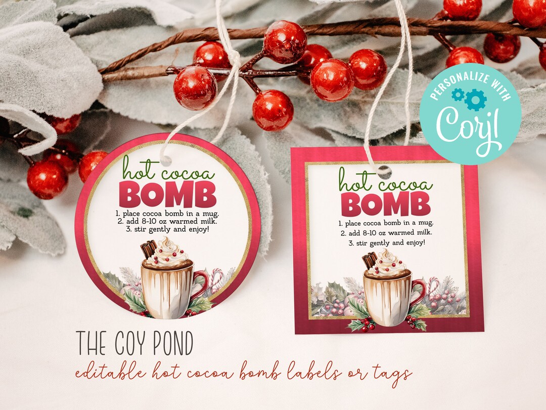 Hot Cocoa Bomb Label, Hot Chocolate Bomb, Tag, Template, Personalized ...
