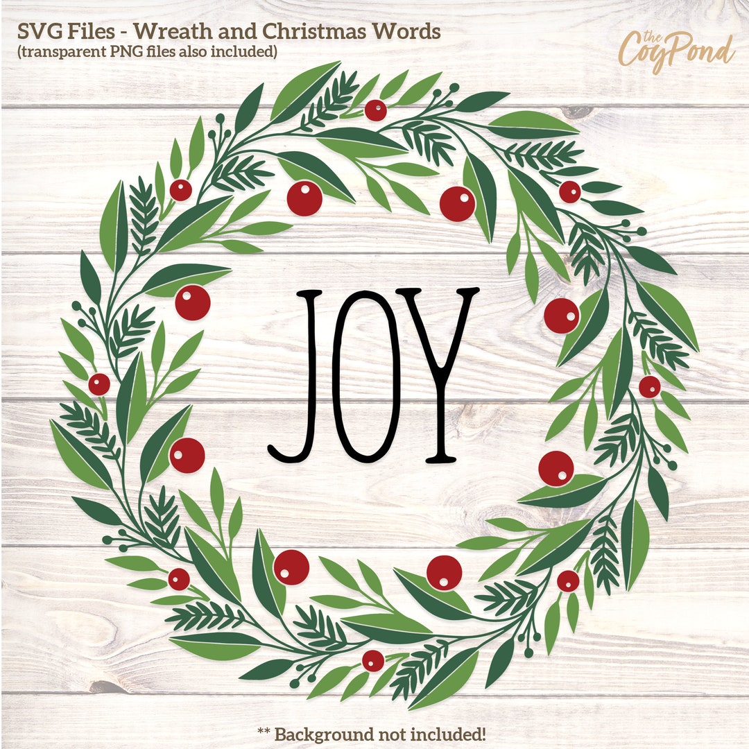 Christmas Wreath SVG Cut Files, Joy, Noel, Peace, Hope, Merry, PNG ...