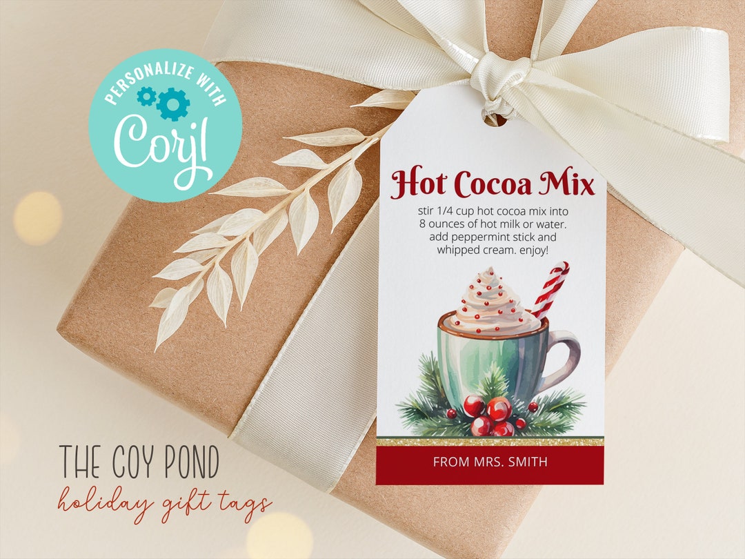 Hot Cocoa Gift Tag, Christmas Hot Chocolate, Peppermint, Template ...