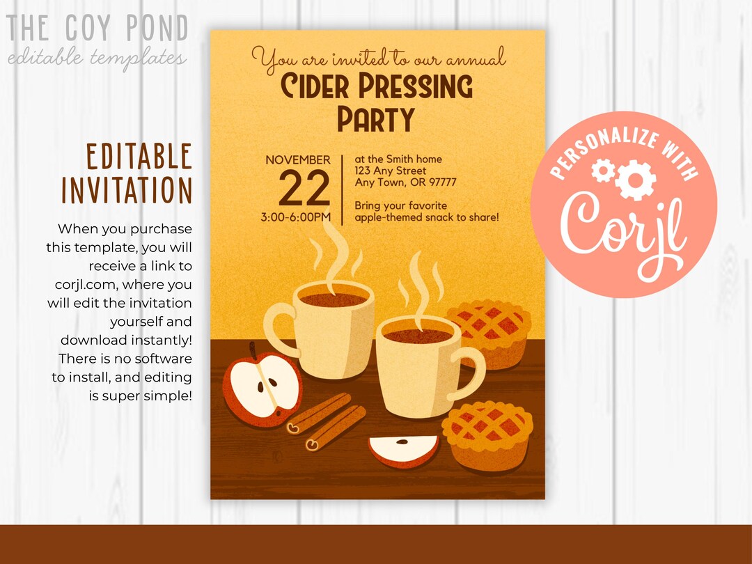 Apple Cider Press Invitation - Instant Download, Personalized, Card for ...