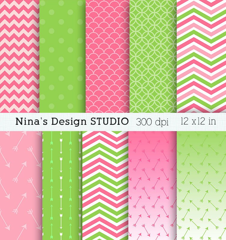 50% SALE INSTANT Downloadhot Pink and Green Digital Paper Pack Personal ...