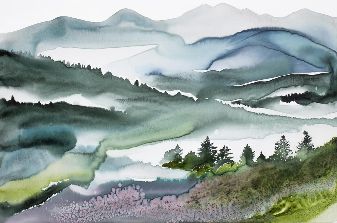 Mountainscape No. 6 . Expressive Abstract Mountain Landscape Watercolor ...