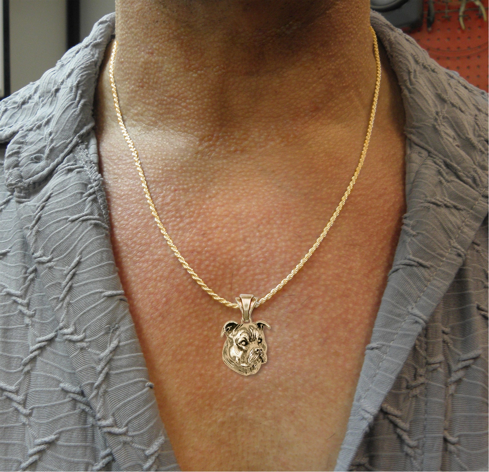Pit Bull Pendant, Large Handmade Pit Bull Necklace in 14K Gold Vermeil ...