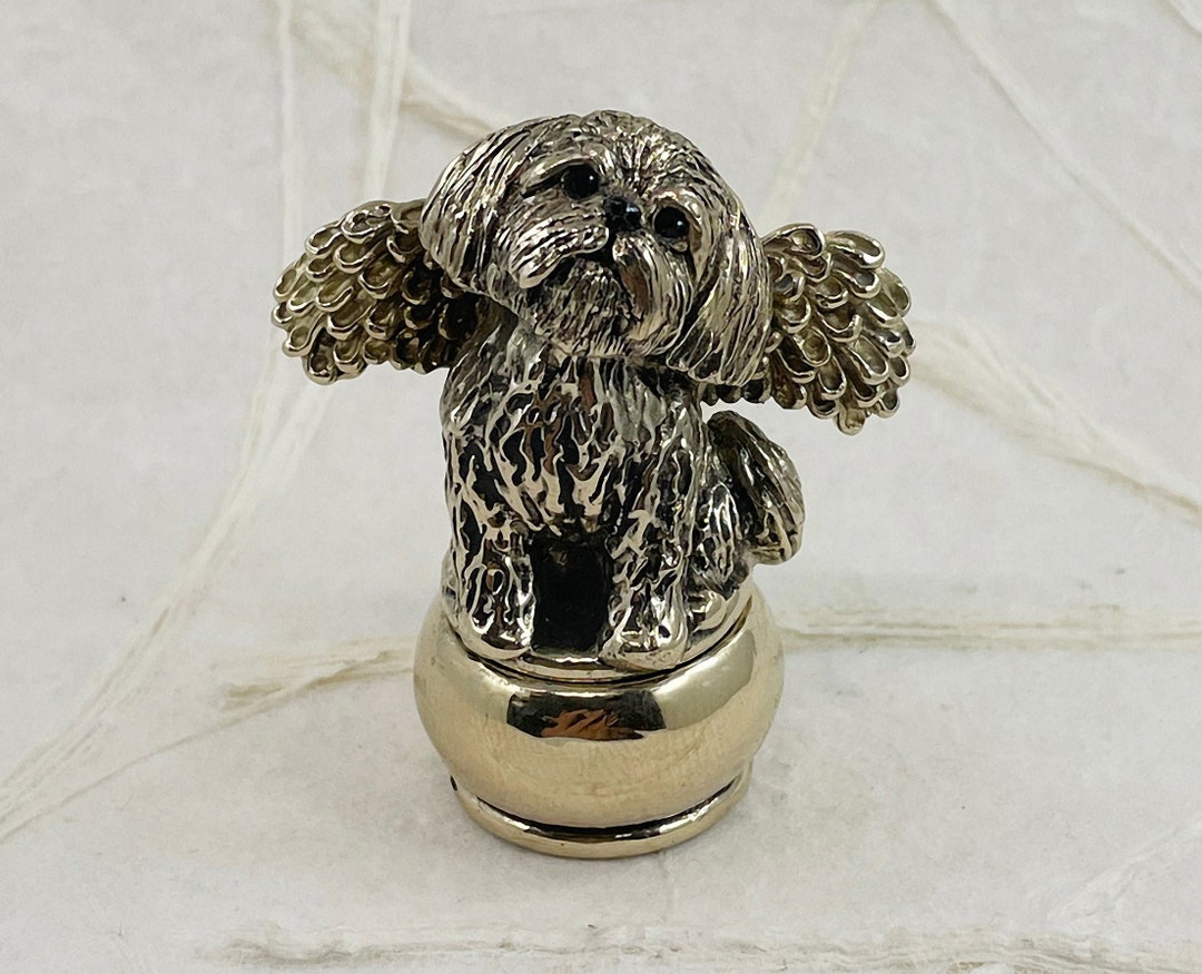 Shih Tzu Angel Figurine Box Yellow Bronze Handmade Shih Tzu Sculpture ...