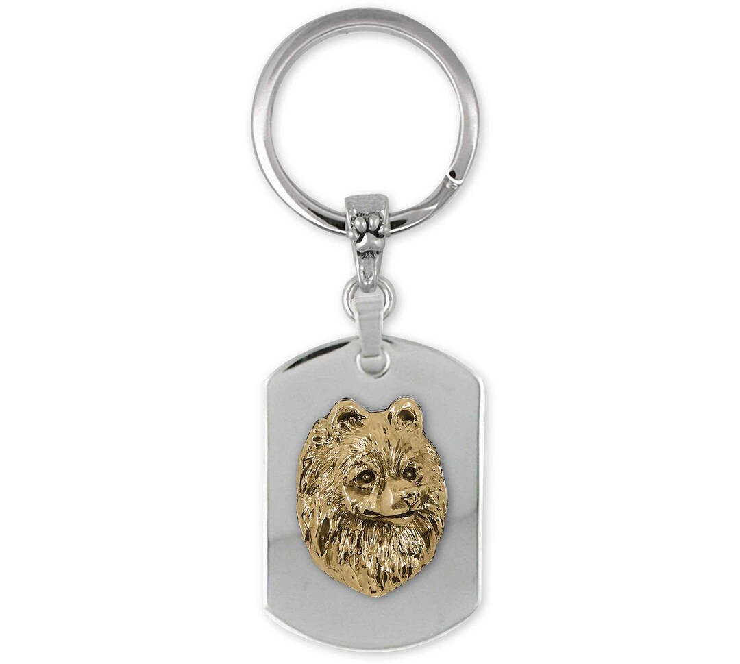 Pomeranian Key Ring Stainless Steel and Yellow Bronze Handmade ...