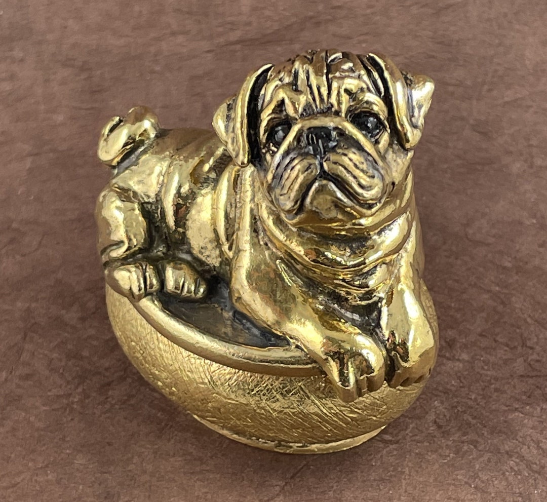 Pug Figurine Yellow Bronze Handmade Pug Memorial Urn Figurine Box PG1 ...