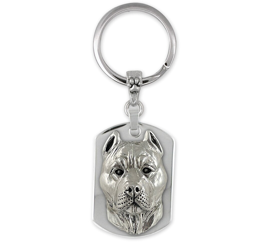 Pit Bull Key Ring Sterling Silver and Stainless Steel Handmade Pit Bull ...