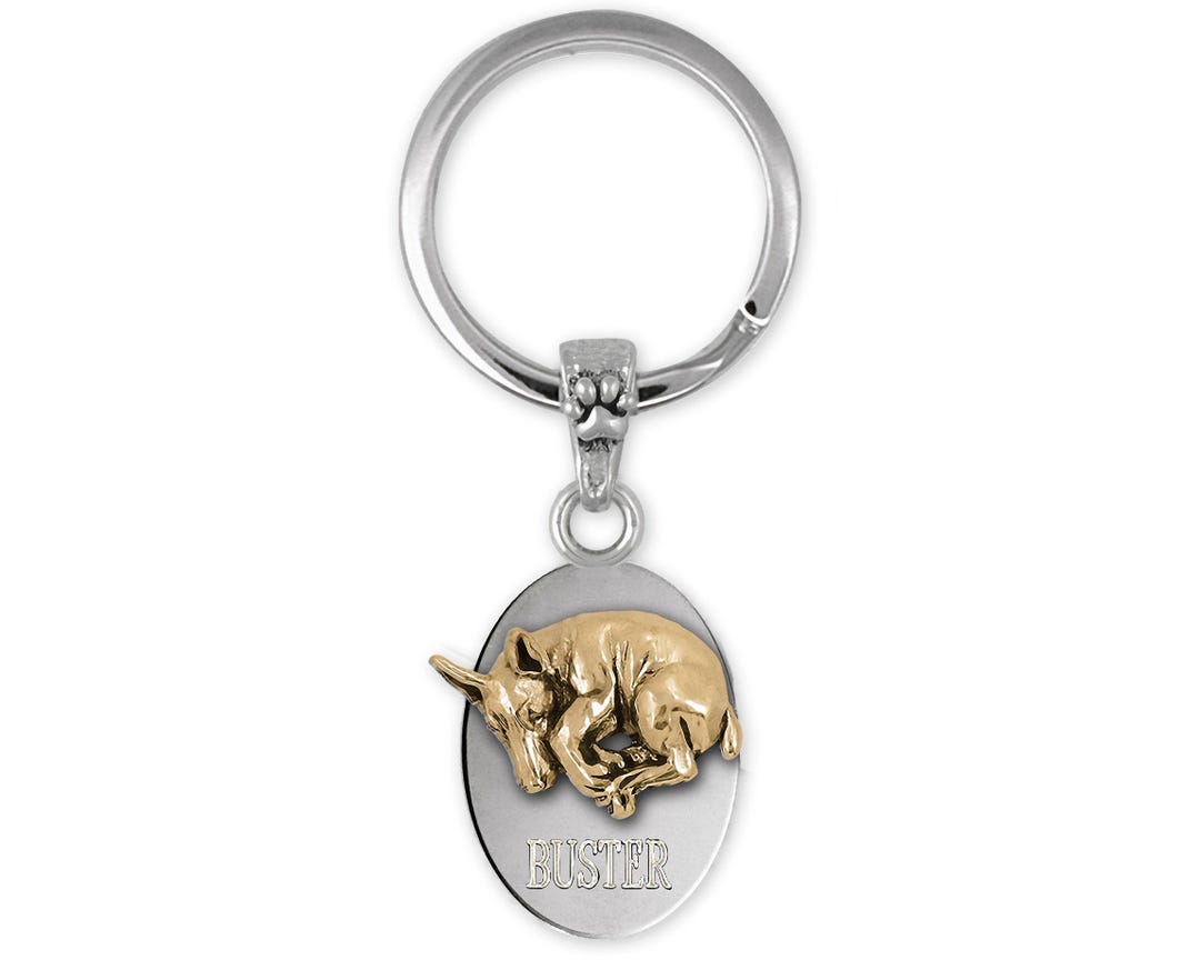 Doberman Key Ring Sterling Silver and Yellow Bronze Handmade Doberman ...