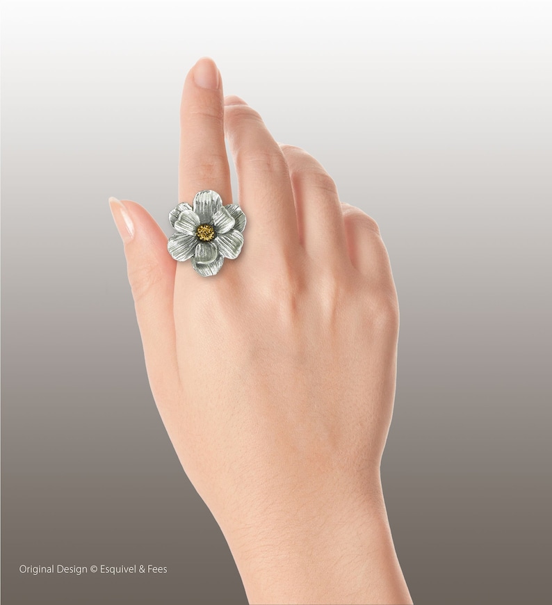 Magnolia Jewelry Silver and 14k Gold Vermeil Handmade Magnolia Ring MG6 ...