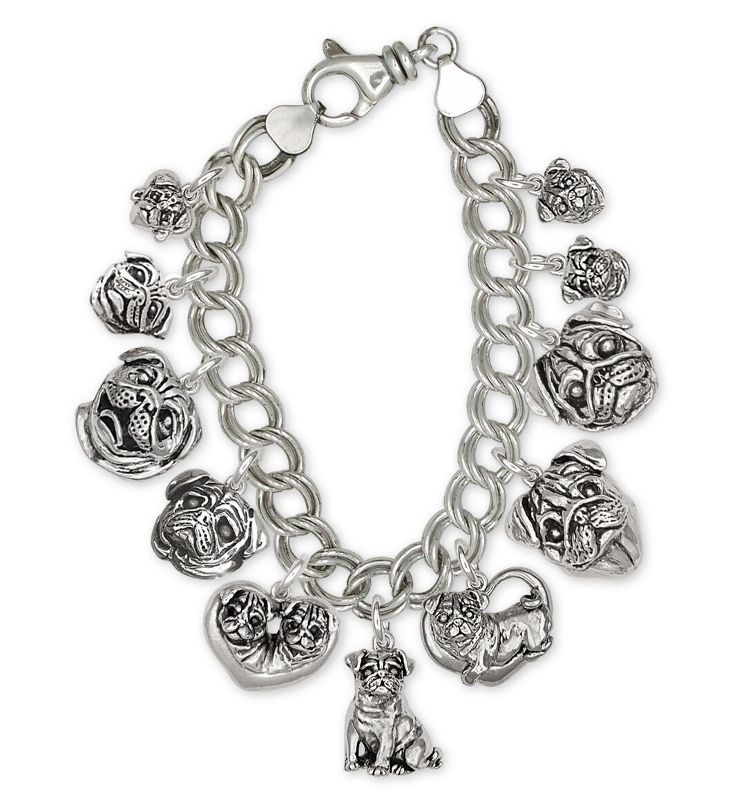 Pug Jewelry Sterling Silver Handmade Dog Bracelet PGCBR - Etsy