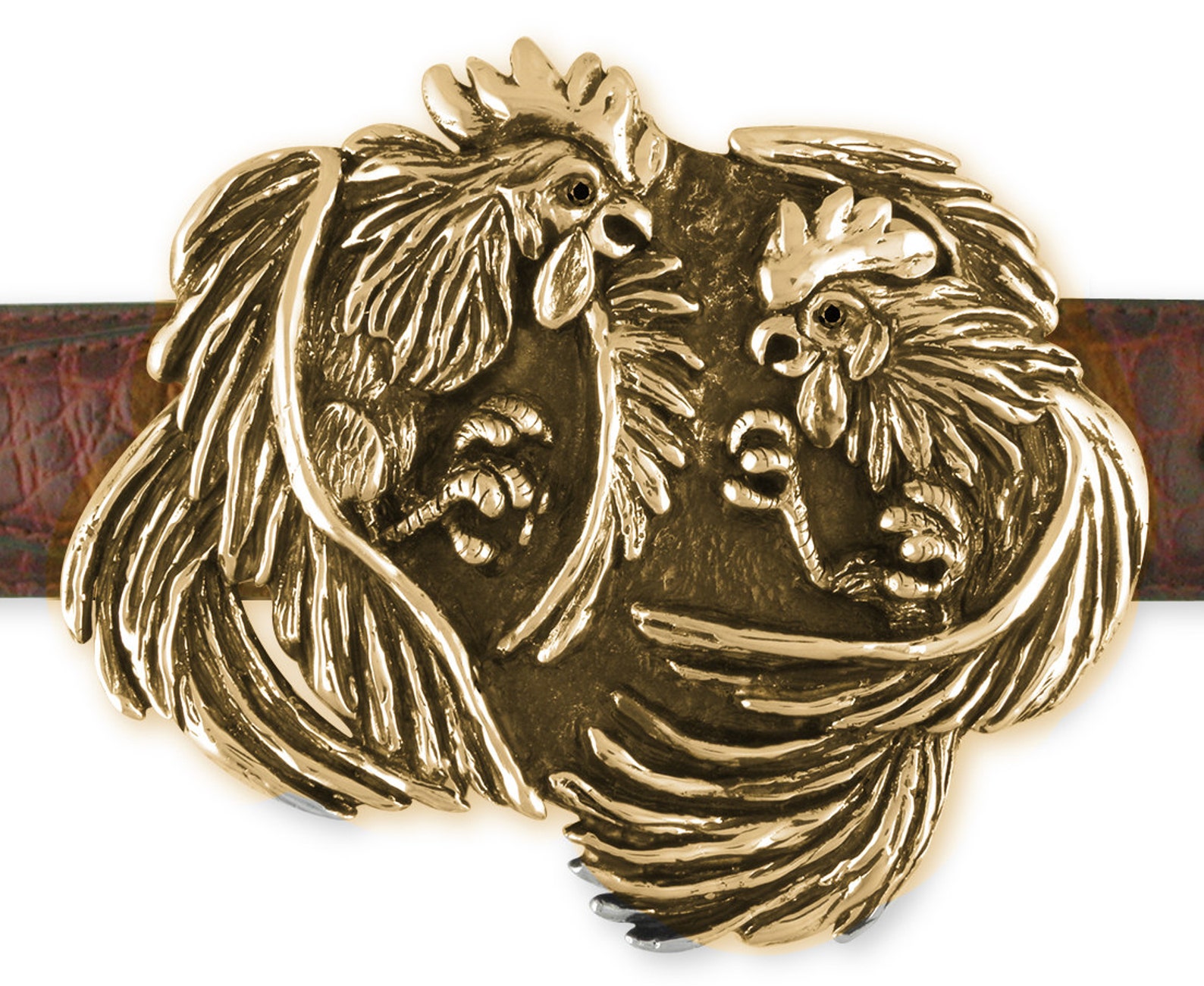 Rooster Jewelry Fighting Roosters Belt Buckle Hand Cast Yellow Bronze ...