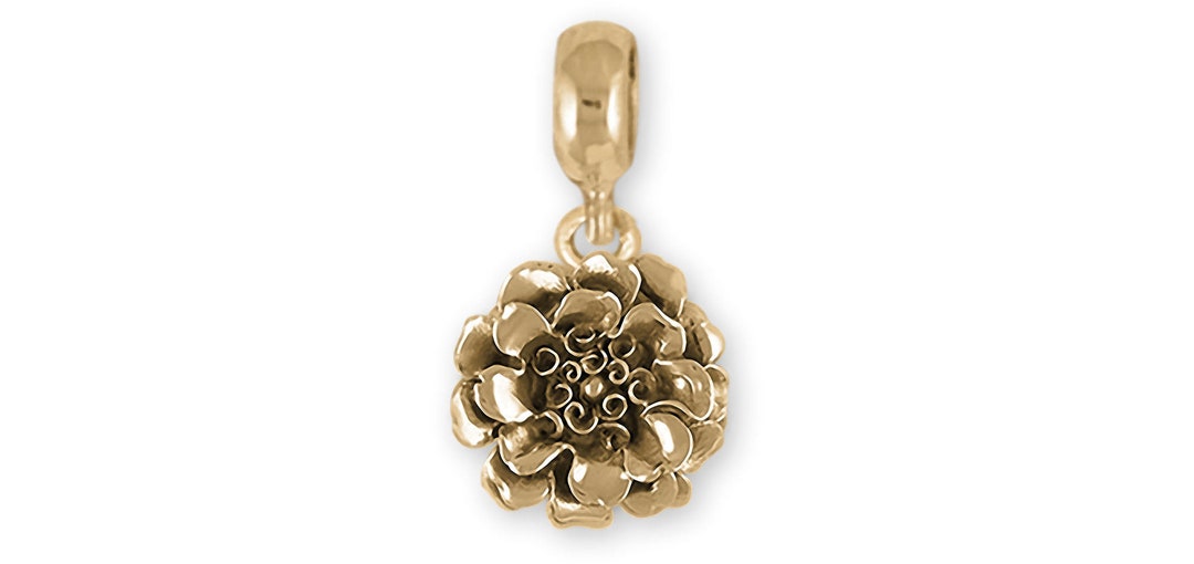 Marigold Charm Slide 14k Yellow Gold Handmade Marigold Flower Jewelry ...