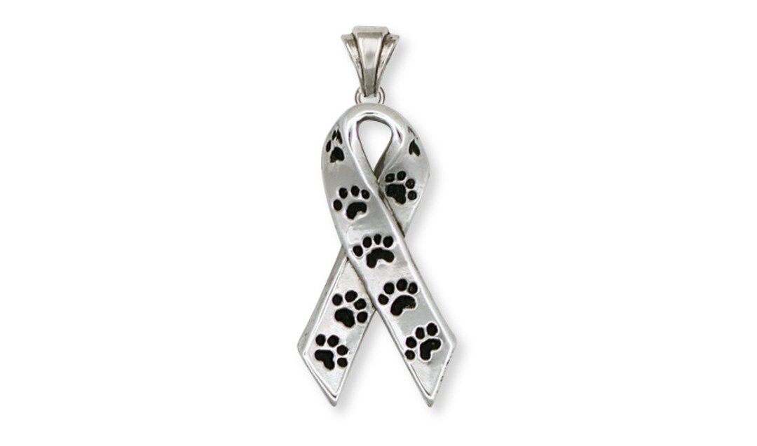 Dog Awareness Ribbon Paw Jewelry Sterling Silver Pet Awareness Pendant ...