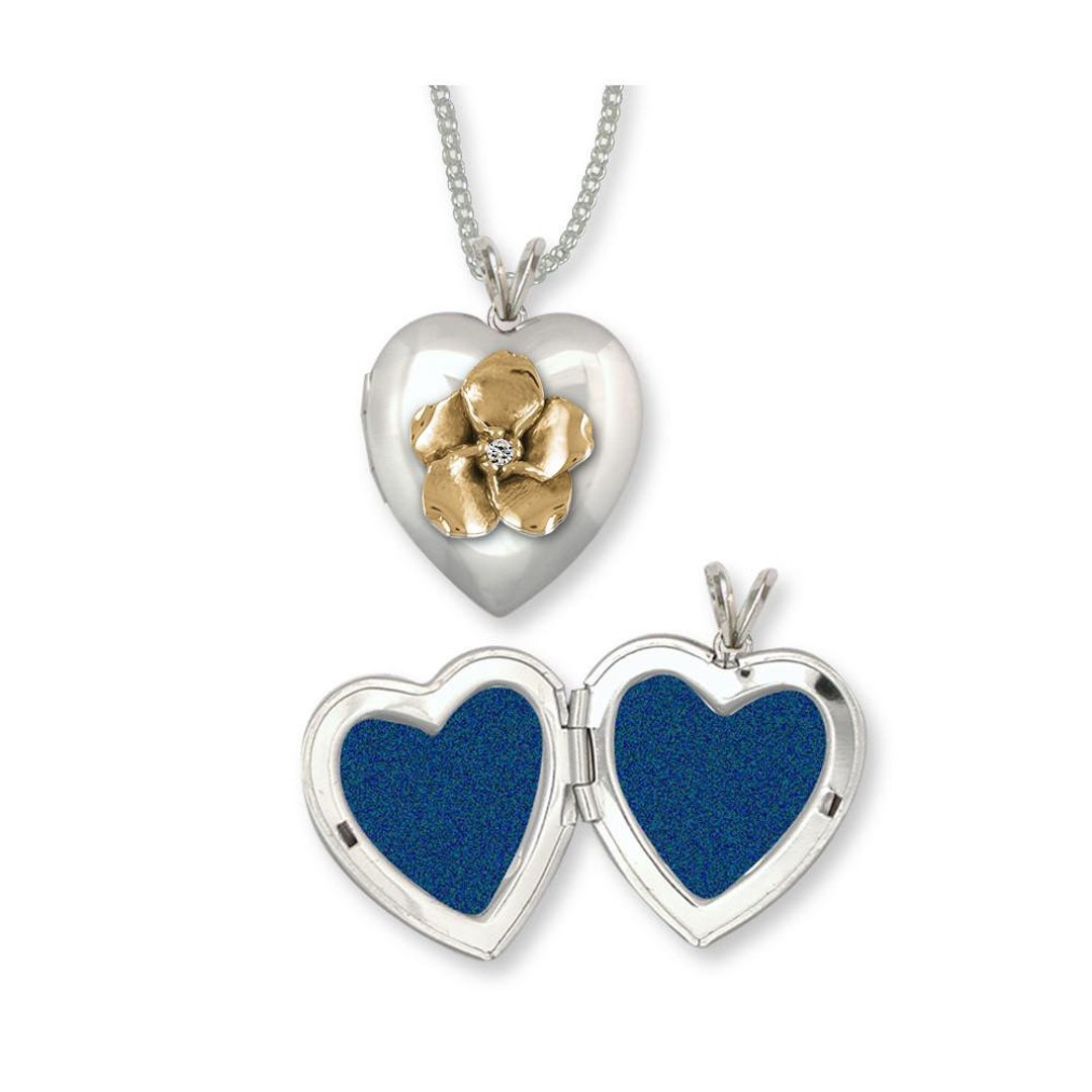Forget Me Not Photo Locket Jewelry Silver and Gold Handmade Flower ...