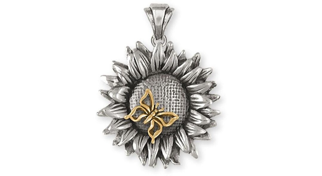 Sunflower Jewelry Sunflower Pendant Jewelry Silver and 14k Gold ...