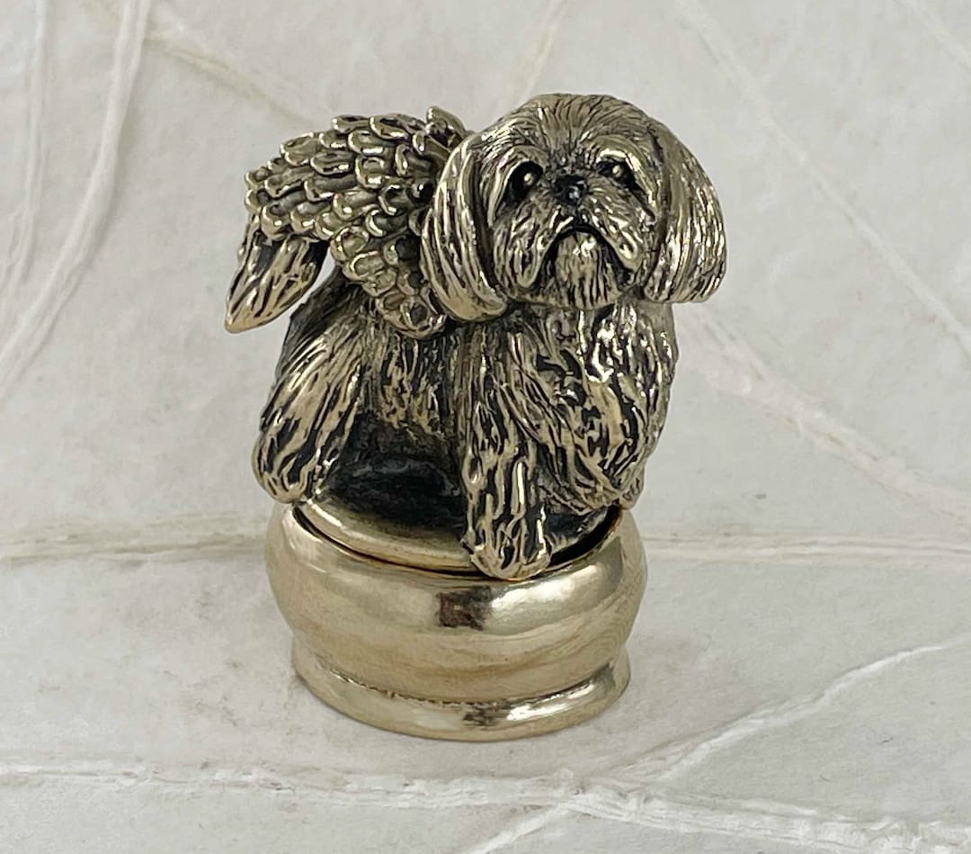 Shih Tzu Angel Figurine Box Yellow Bronze Handmade Shih Tzu Sculpture ...