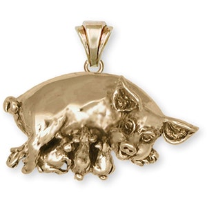 Pig Jewelry Gold Vermeil Handmade Pig and Piglets Pendant P5-PVM - Etsy