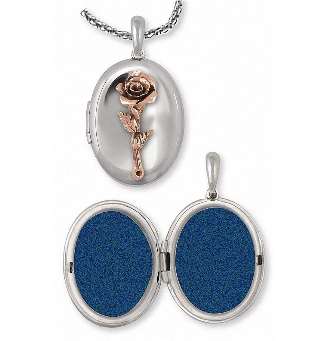 Rose Jewelry Long Stem Rose Photo Locket Jewelry Rose Gold and Sterling ...