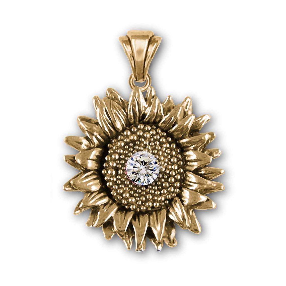 Sunflower Jewelry 14k Gold Handmade Sunflower With Birthstone Pendant ...
