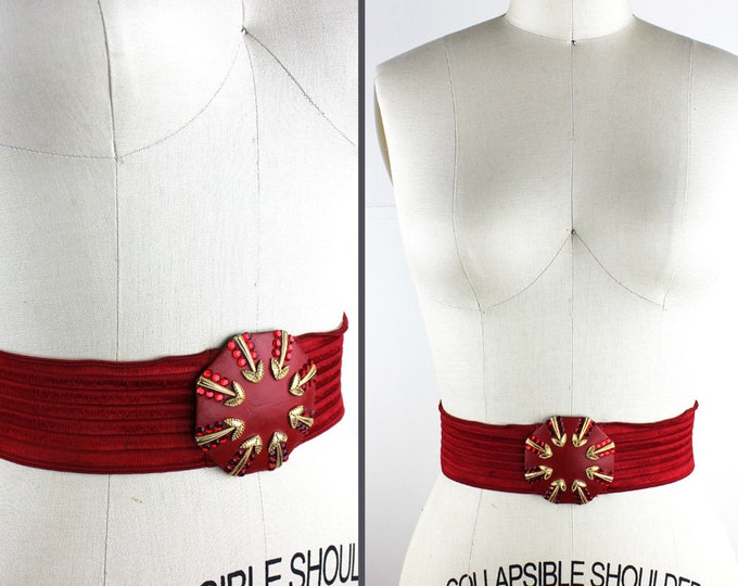Red & Gold Rhinestone Vintage Elastic Belt 25 Inches - Etsy