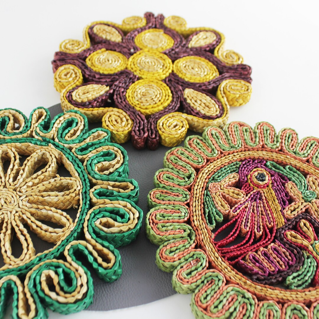 Colorful Woven Trivet Hot Plate Set of 3 / Red Bird Colorful Trivet ...