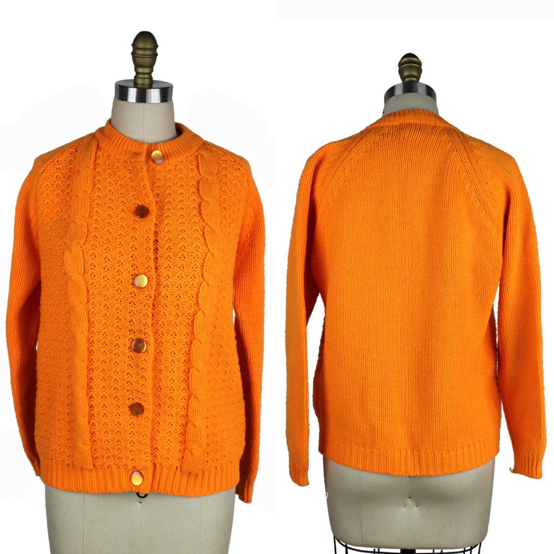 Neon Orange Cable Knit Vintage Cardigan Sweater - Etsy