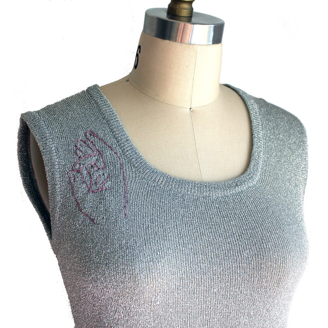 K Sign Language Monogrammed Silver Glitter Sleeveless Knit / Hand ...
