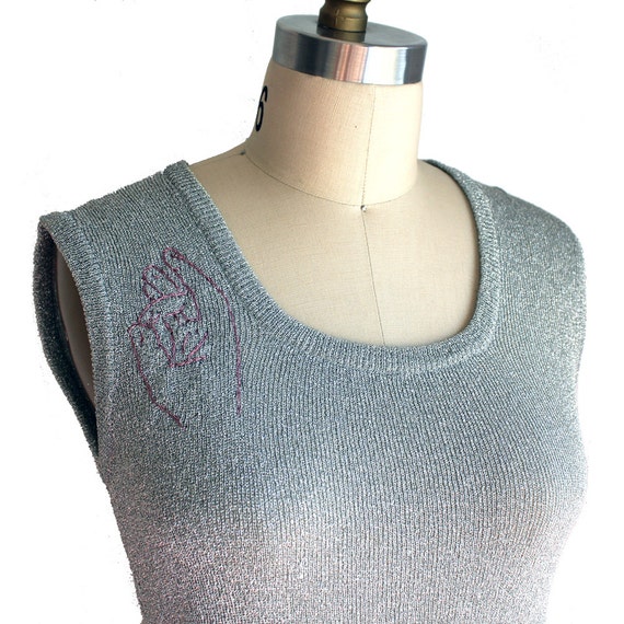 K Sign Language Monogrammed Silver Glitter Sweater Ve… - Gem