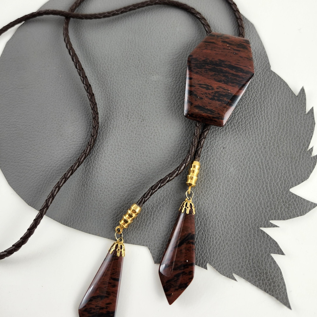 Brown Stone Bolo Tie With Brown Leather Braided Cord and Matching Stone Aglets - Etsy