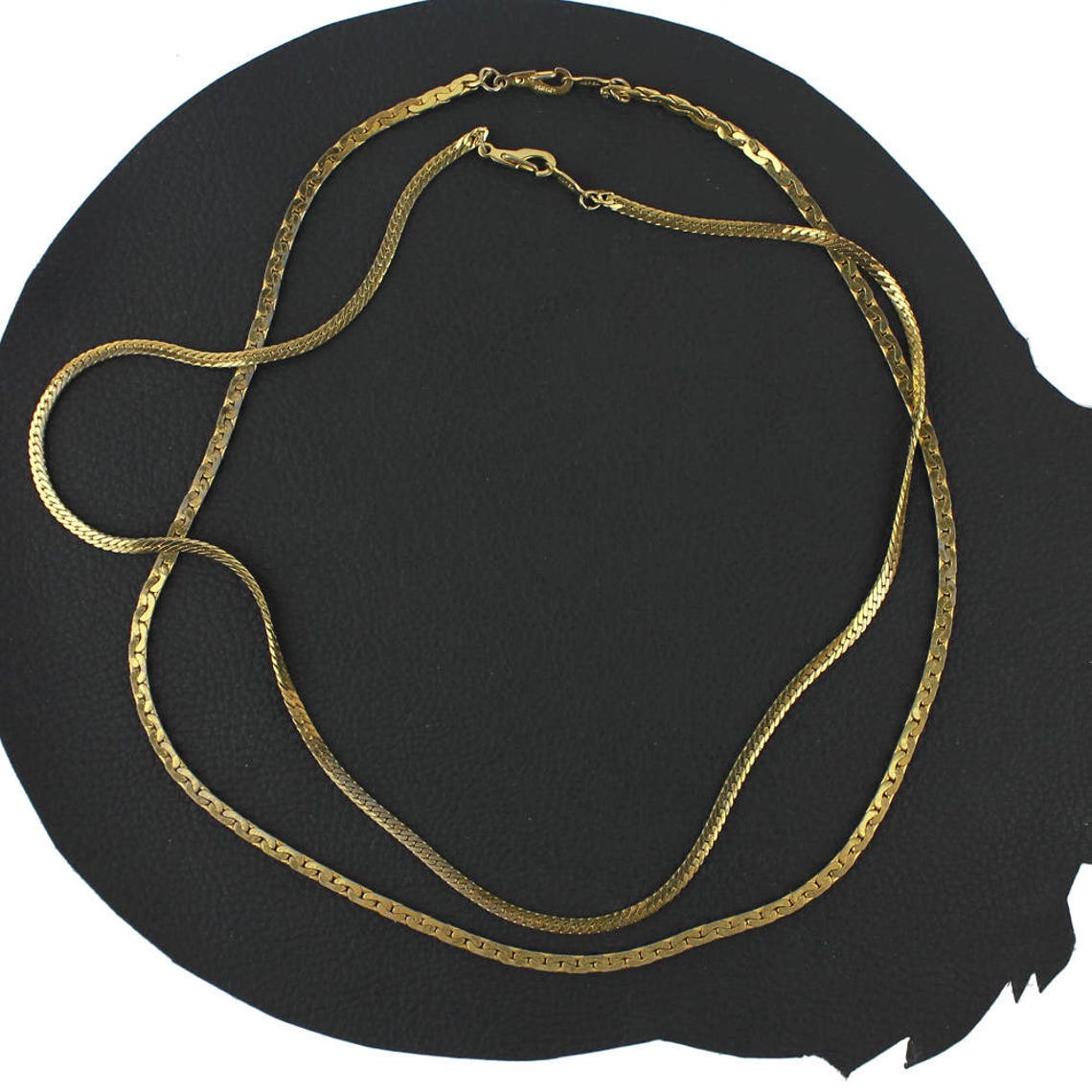 Two Gold 14K GP Colored Flat Chain Vintage Necklaces - Etsy