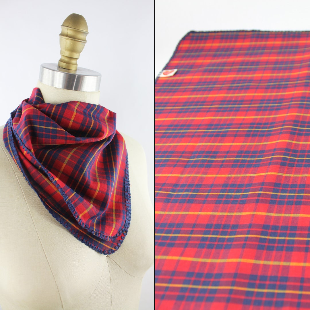 Caro Laurie Red Navy Blue and Yellow Plaid Bandana Vintage Scarf - Etsy